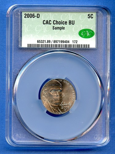 CACG Sample Slab 2006 D CAC Jefferson Nickel 5c US Choice Brilliant ...