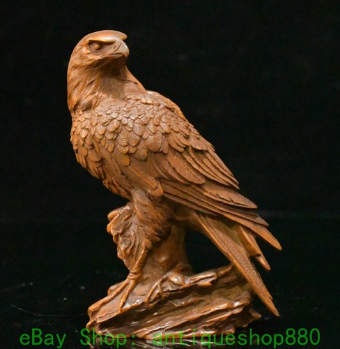 15CM Old Chinese Boxwood Carving Eagle Hawk Falcon Bird Statue ...