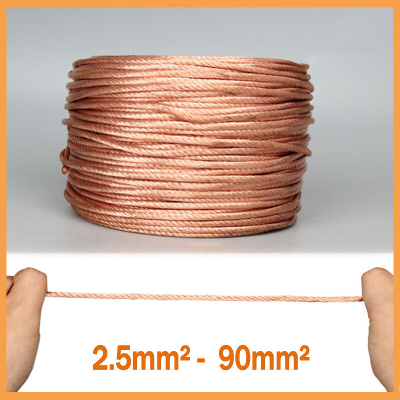 Round Pure Copper Braid Cable Bare Copper Braid Wire Ground Lead 2.5mm² ...