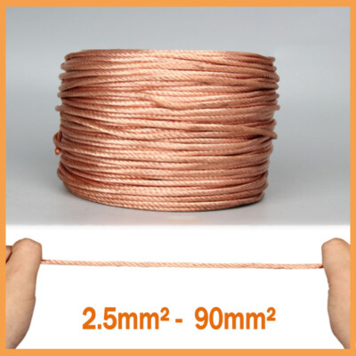 Round Pure Copper Braid Cable Bare Copper Braid Wire Ground Lead 2.5mm² ...