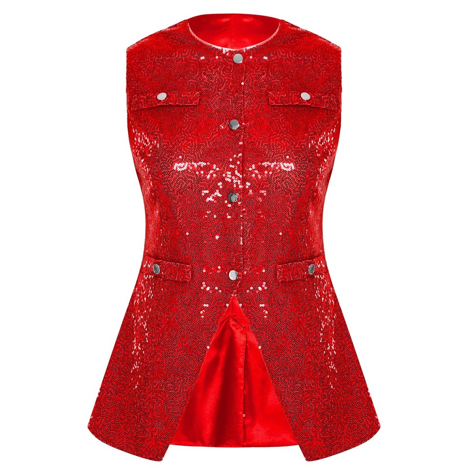 Women's Sequined Blazer Vest Sparkling Shiny Sleeveless Top Vest Dance ...