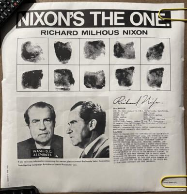 Original Vintage Poster Nixon's the one fingerprint mugshot 1970s ...