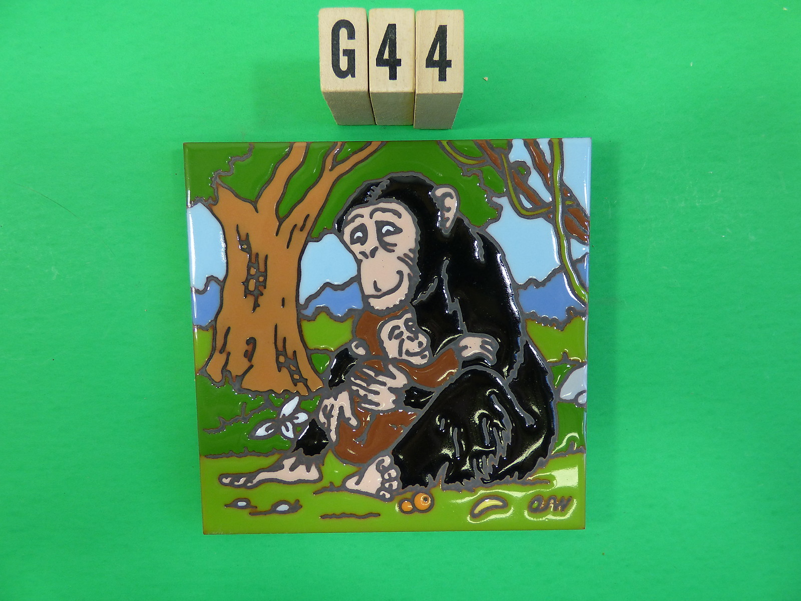 Ceramic Art Tile 6"x6" Monkey Chimpanzees with baby chimp cute hand ...