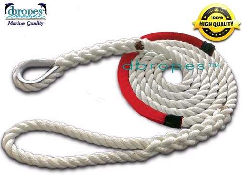 3 Strand Mooring Pendant PREMIUM Nylon Rope 5/8" X 12' w/Thimble&Red ...