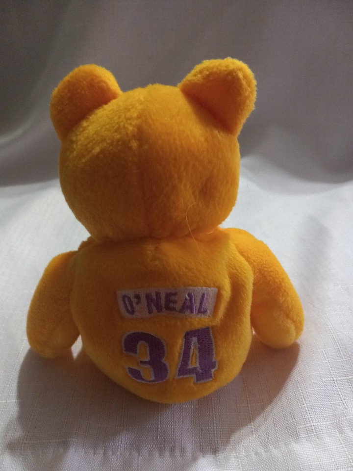SHAQUILLE O'NEAL #34 LOS ANGELES BEAN FILLED BEAR YELLOW PLUSH TOY GOLD ...