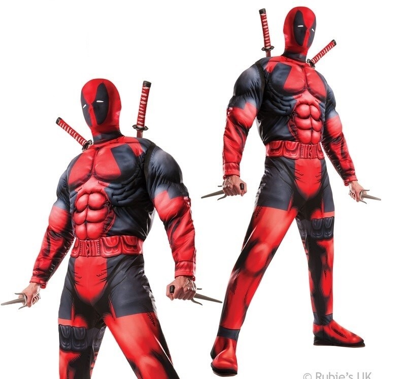 Adult Licensed Deluxe Deadpool Fancy Dress Padded Costume New by Rubies ...