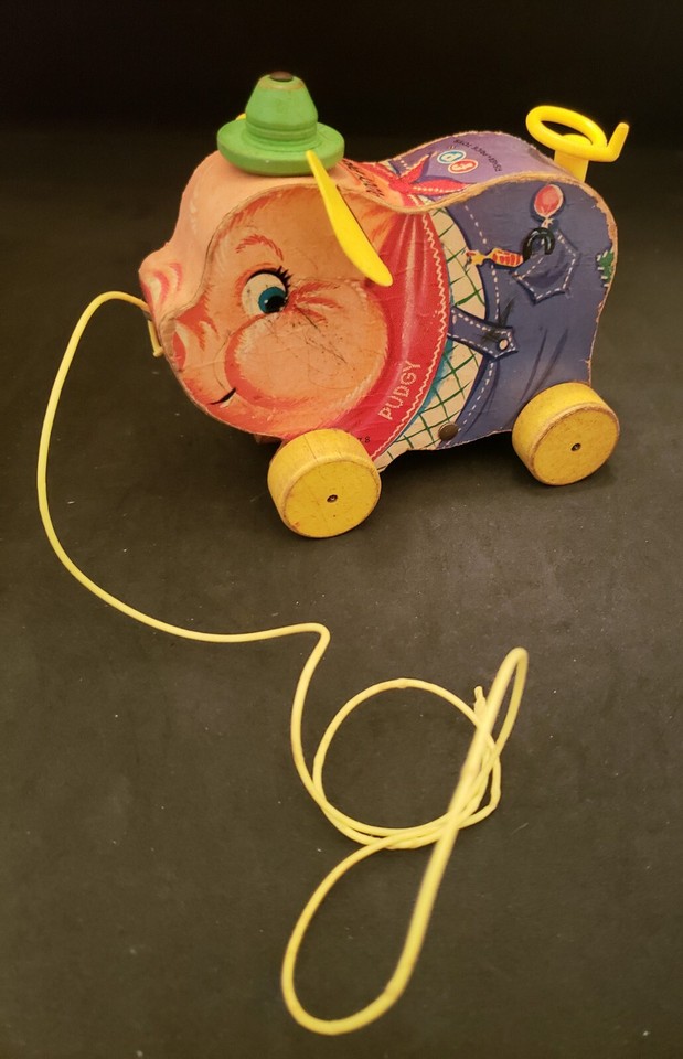 Vintage 1962 Fischer Price "Pudgy Pig" Pull Toy #478 w/string | eBay
