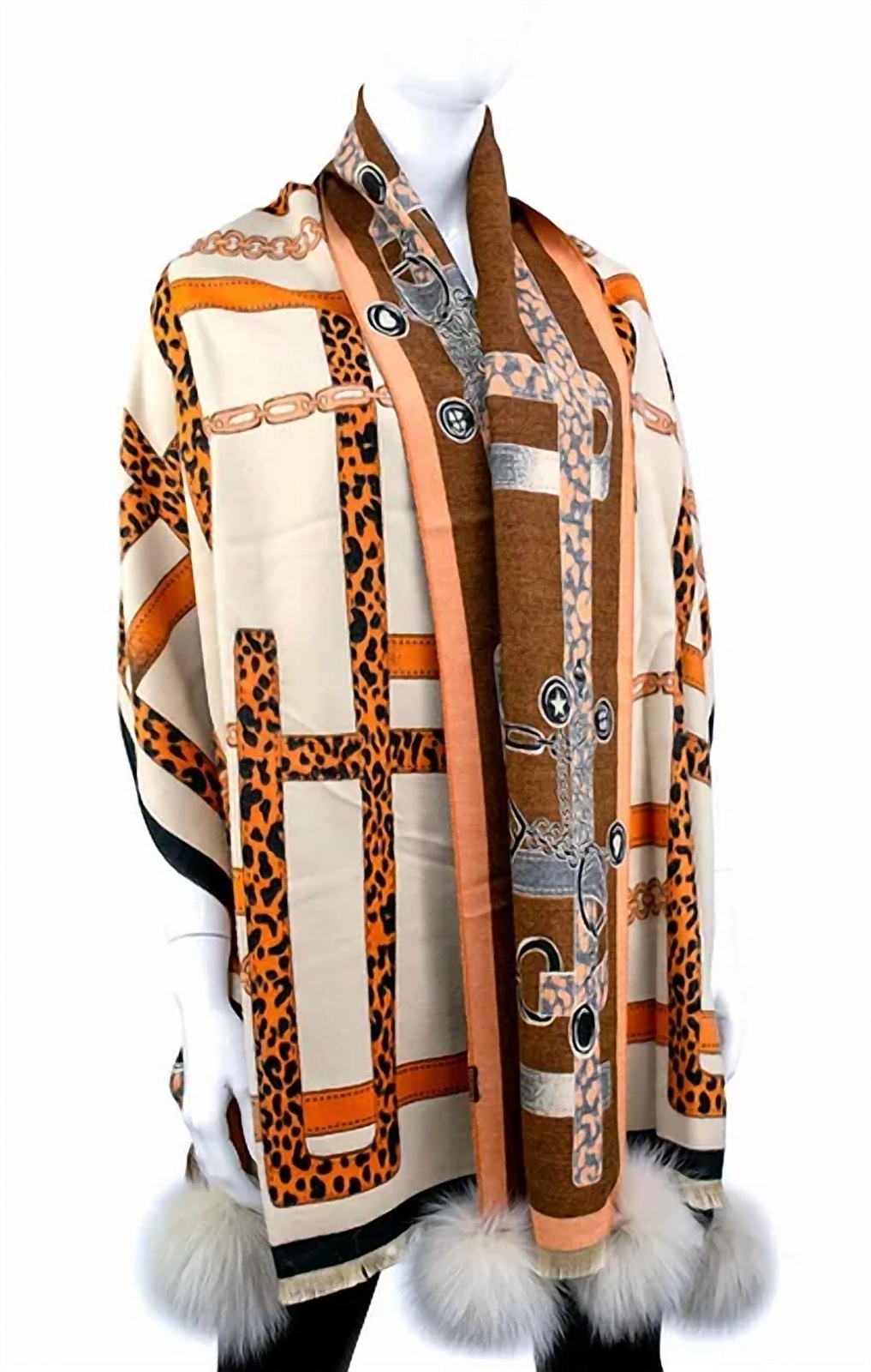 Mitchie's Matchings scc100 - animal print & belts scarf w/ fox fur ...