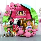 Round Farm Animals Backdrop Happy Birthday Party Barn Photo Background ...