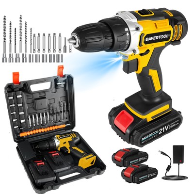 2 Battery 21V Cordless Drill Combi Driver High Power Electric ...