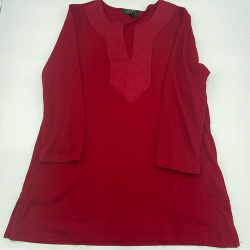 Lauren Ralph Lauren Woman’s Top 3/4 Sleeve Popover Business Casual Red ...