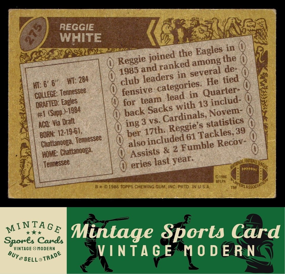 1986 Topps - Reggie White - Rookie RC #275 Philadelphia Eagles | eBay