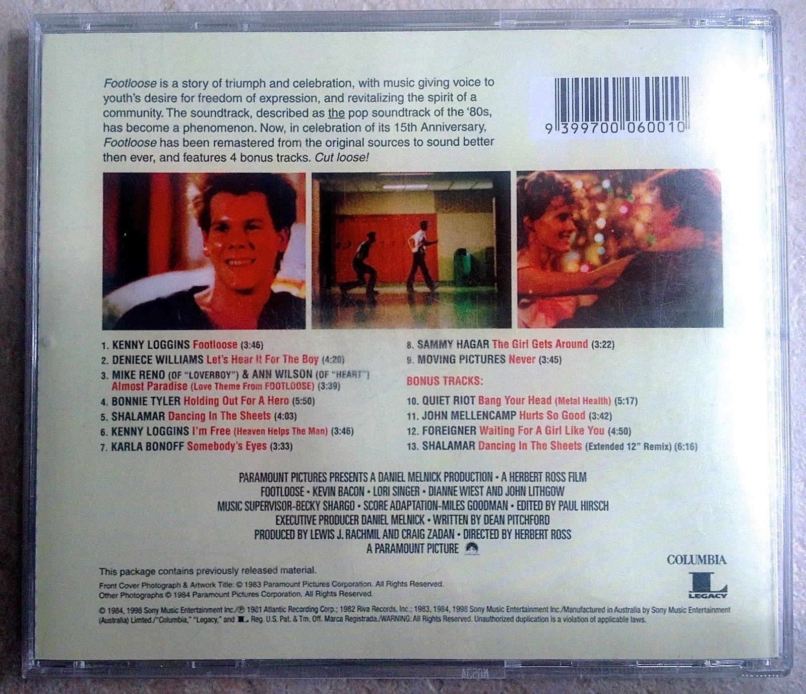 FOOTLOOSE: Original Soundtrack REMASTERED CD-15th ANNIVERSARY-(Bonus ...