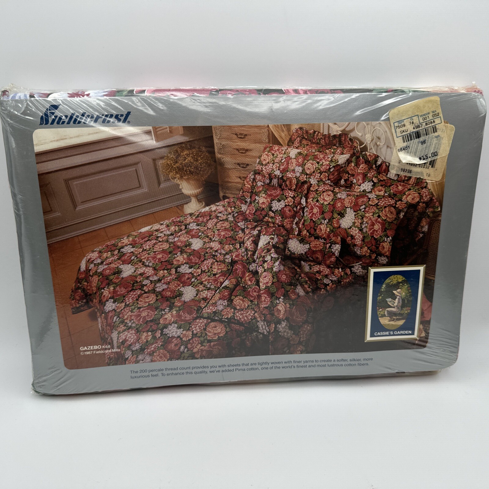Fieldcrest Flat Sheet Twin Size Vintage 80s Floral Cottagecore Gazebo ...
