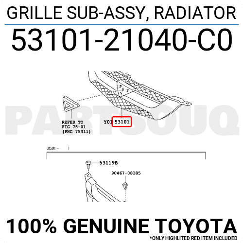 5310121040C0 Genuine Toyota GRILLE SUB-ASSY, RADIATOR 53101-21040-C0 | eBay