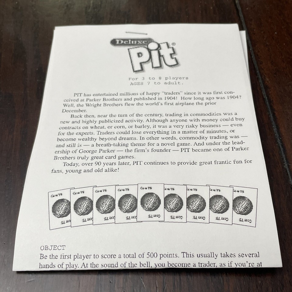 Deluxe Pit Card Game w/Bell. Ages 7+ Hasbro 3-8 Players Only 30mins EUC ...