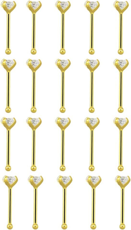 Box 20 Pieces of 925 Sterling Silver Bend Nose Stud 22g with 18k Gold ...
