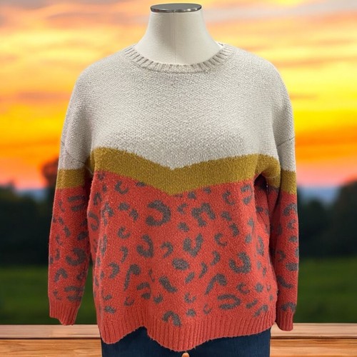 Easel 1X Colorblock Leopard Sweater Winter Coquette Soft Girl Whimsical ...