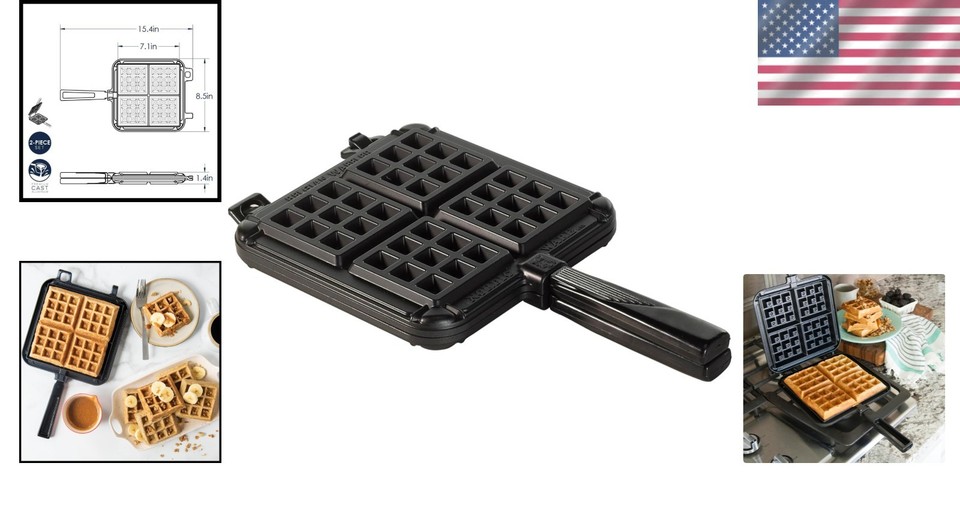 Non-Electric Cast Aluminum Waffle Iron - Stovetop, Non-stick, Crisp ...