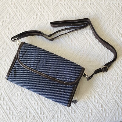 Thirty One Crossbody Wallet Denim Brown Striped Handbag Organizer Purse ...