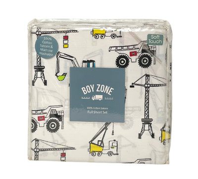 BOY ZONE FULL 4 PC Soft Cotton Sateen Neon Construction Vehicles Sheet ...