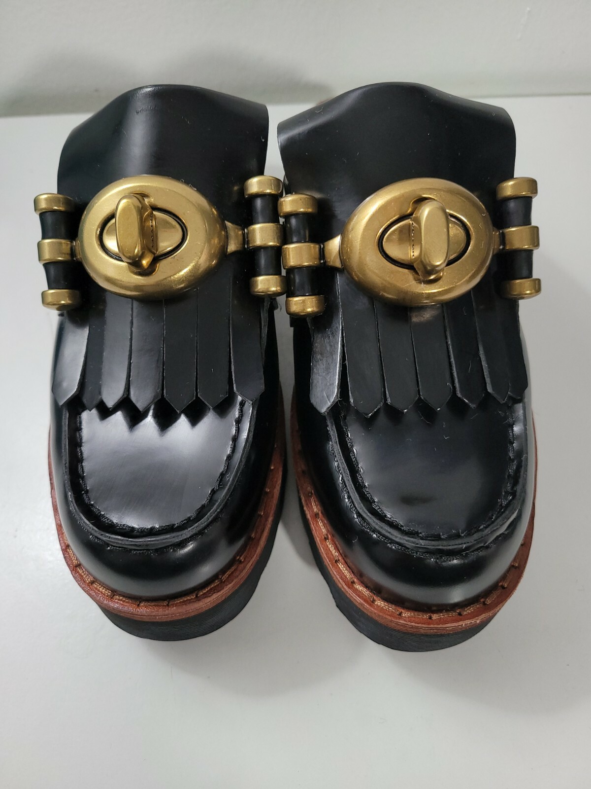 Coach Womens Turnlock Creepers Slide Mules Black Fringe Size 5 | eBay