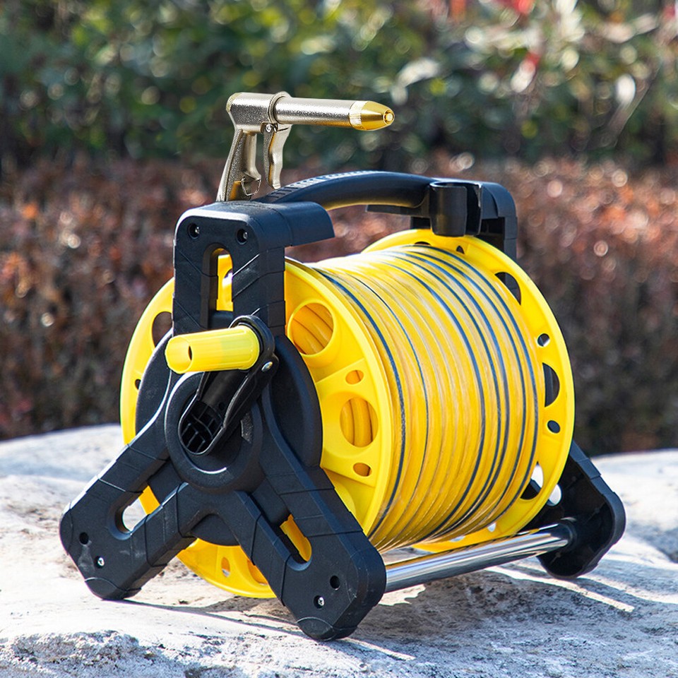 Garden Hose Reel Trolley Portable With 20-50M Hose Pipe Sprinkler Gun ...