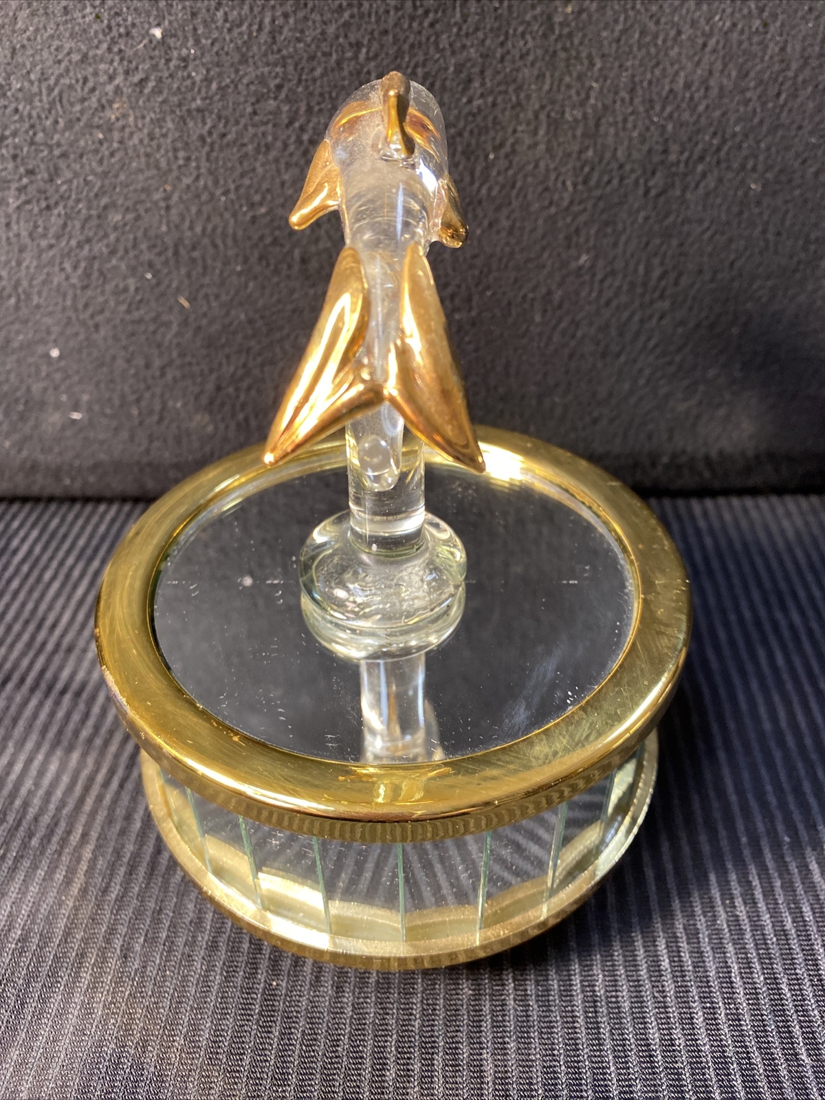 Vintage Dolphin Music Box Mirrored With Gold Trim On Dolphin & Round ...