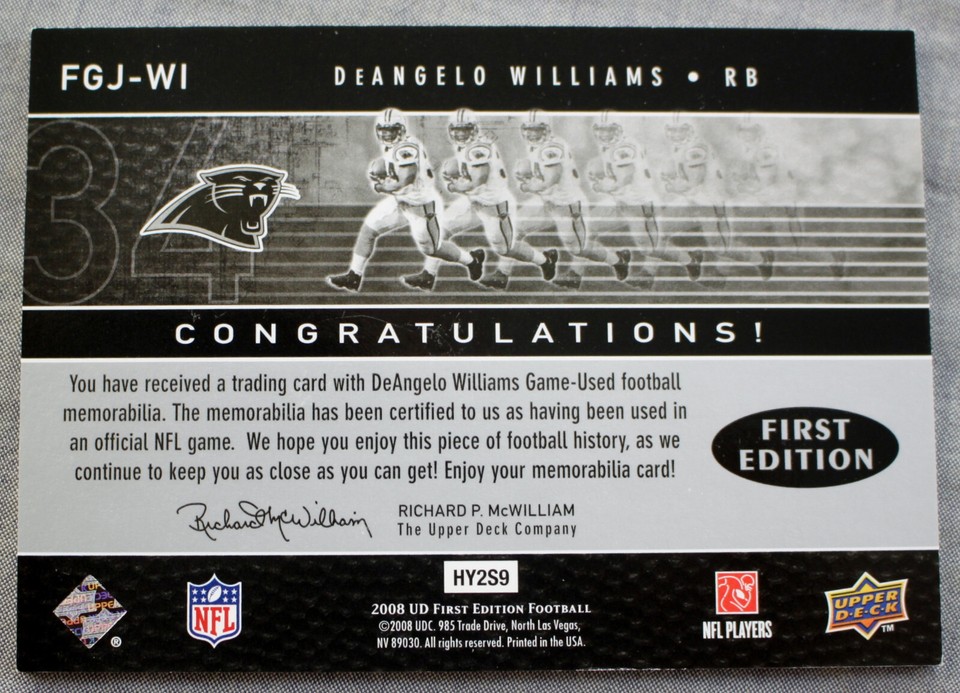 DeAngelo Williams Panthers 2008 Upper Deck UD Game Used Jersey First ...