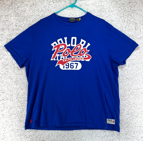 Polo Ralph Lauren Stacked Logo Script Classic Fit Blue T Shirt Men's ...