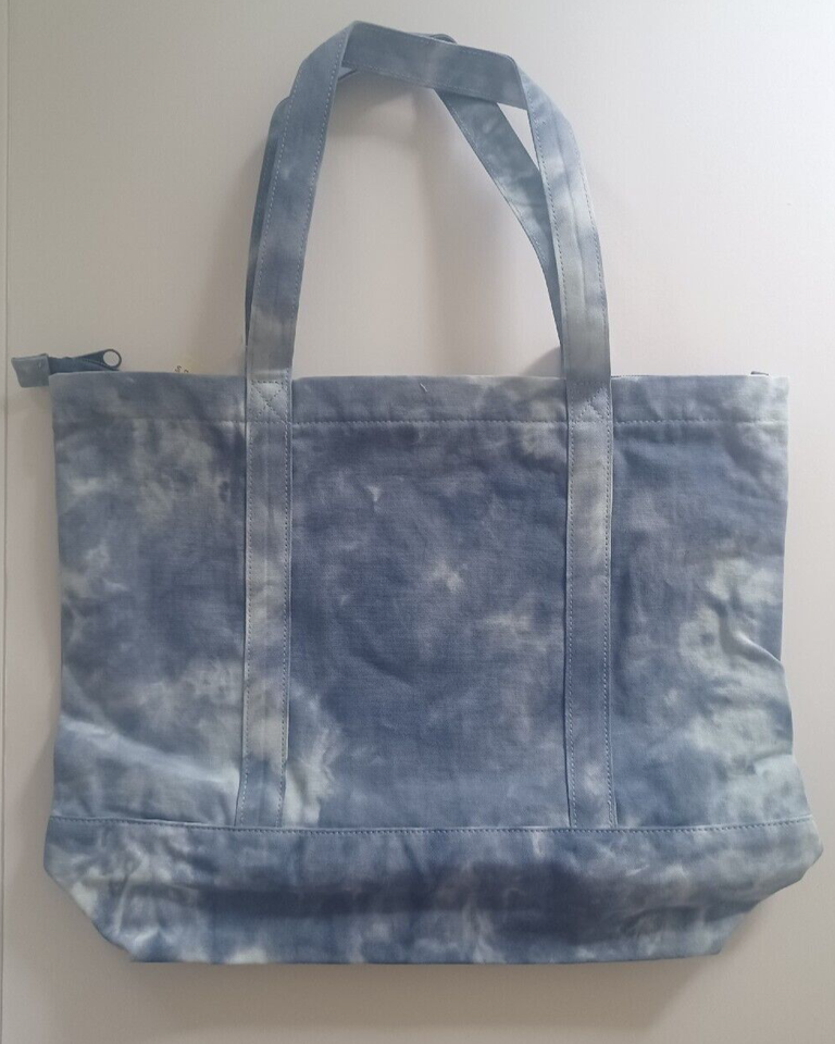 PINK Victoria's Secret Blue Tye-Dye Cotton Canvas Beach Bag Purse Tote ...