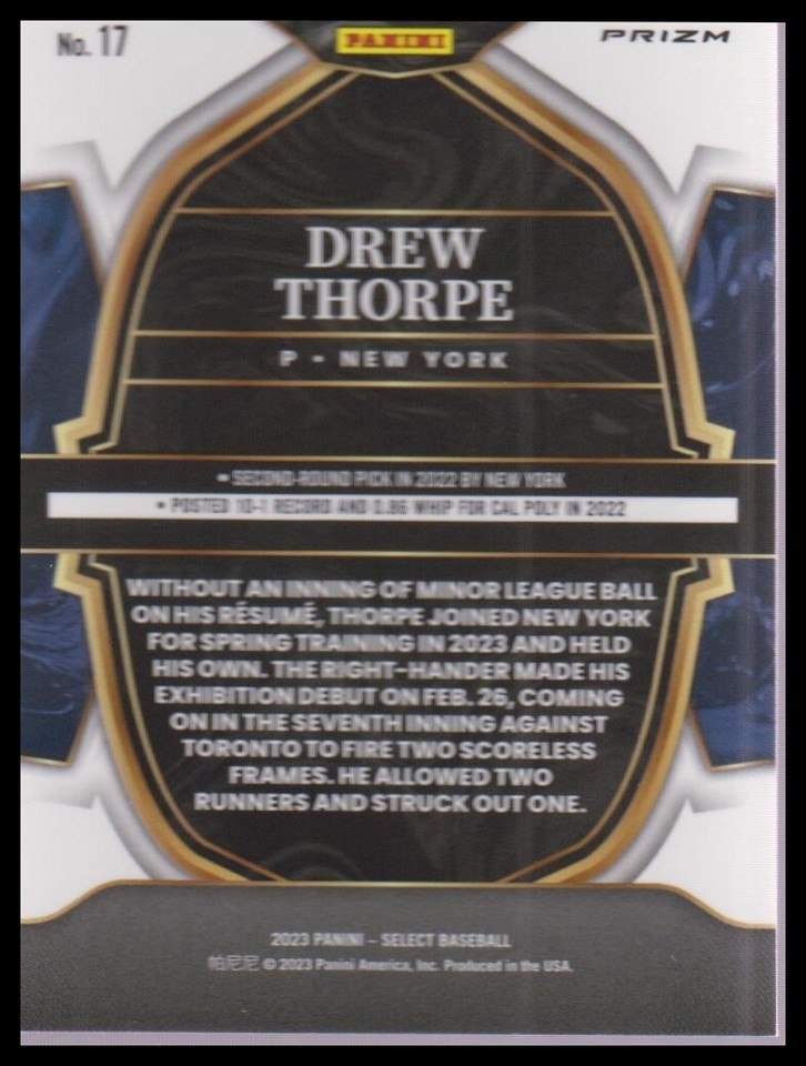 Panini #17 Drew Thorpe Prizm Select | eBay