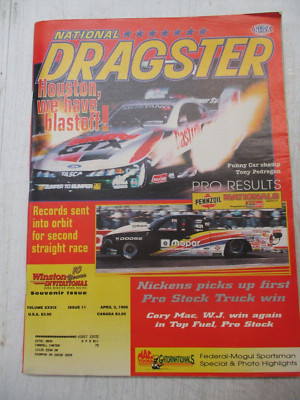 NATIONAL DRAGSTER MAGAZINE APRIL 3 1998 TONY PEDREGON PENNZOIL ...