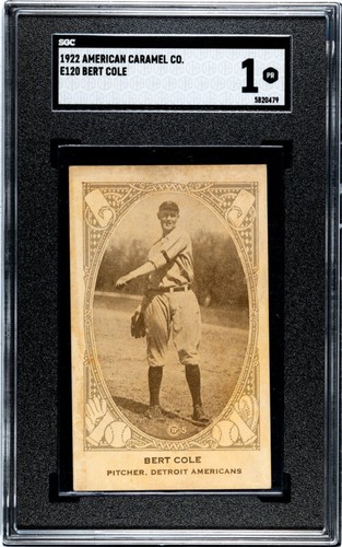 1922 E120 BERT COLE NNO POOR AMERICAN CARAMEL SGC 1 BASEBALL DETROIT ...