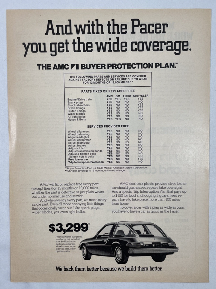 1975 AMC Pacer 2 Page Magazine Print Ad Advertisement | eBay