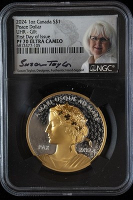 2024 Canada 1 oz Ultra High Relief Gilt Peace $ NGC PF-70 UC Susan ...