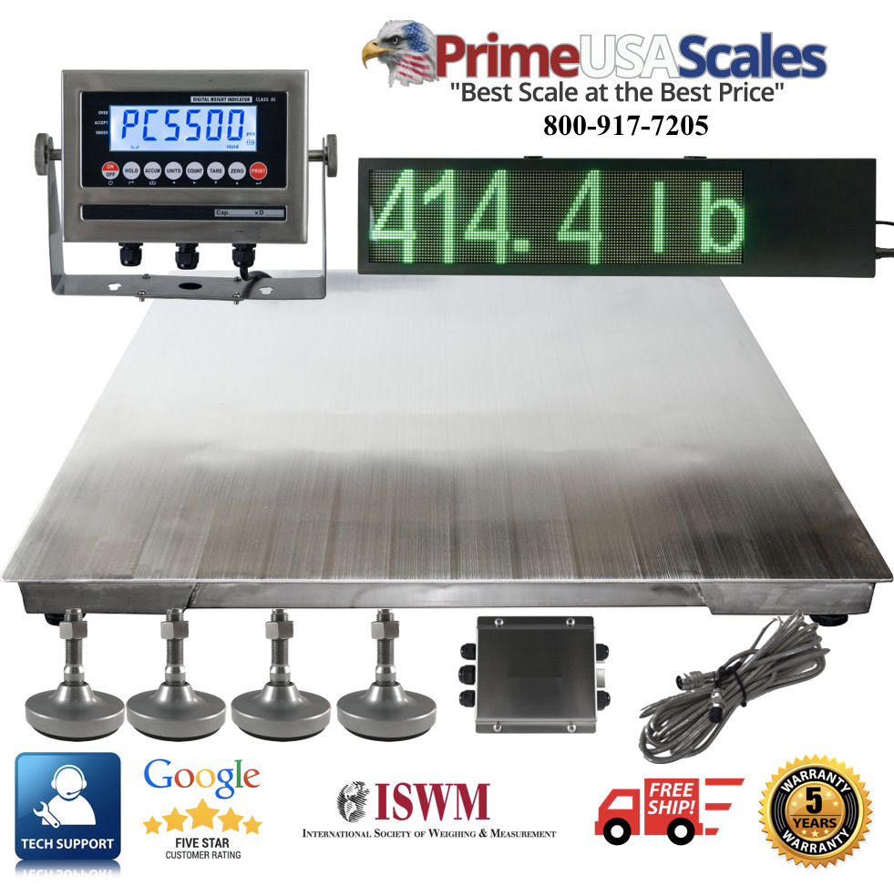 NTEP 60" x 60" 5' Floor Scale Fixed TOP Stainless Steel Scoreboard 5000 ...