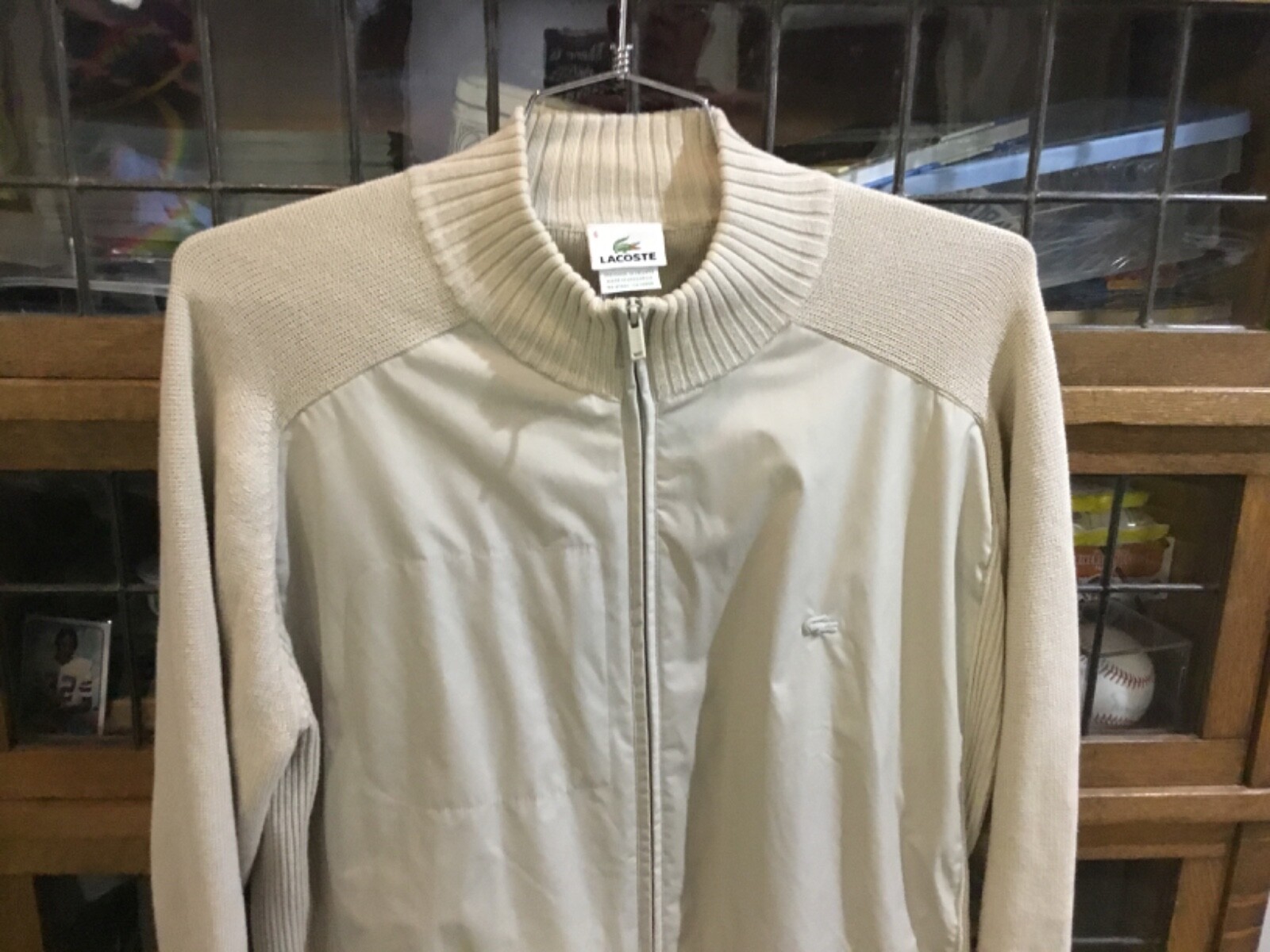 VTG LACOSTE Tan Knit w Polyester Front Full Zip Jacket SZ 6 (M) - Cool ...
