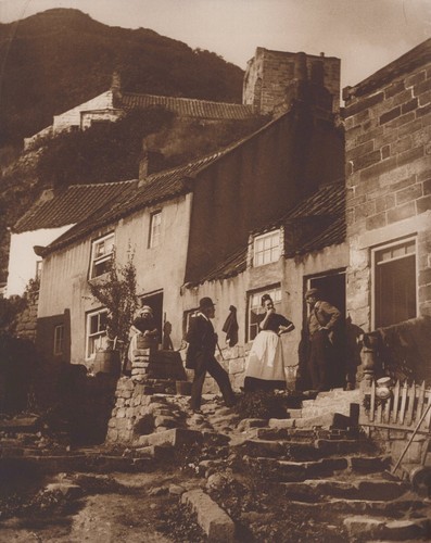 UK England 1978 print of 1900s Victorian village scene stone cottages ...