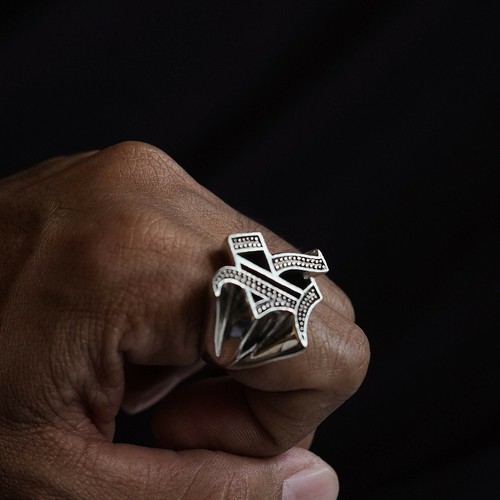 R letter old english ring men silver 925 biker handmade initials ...