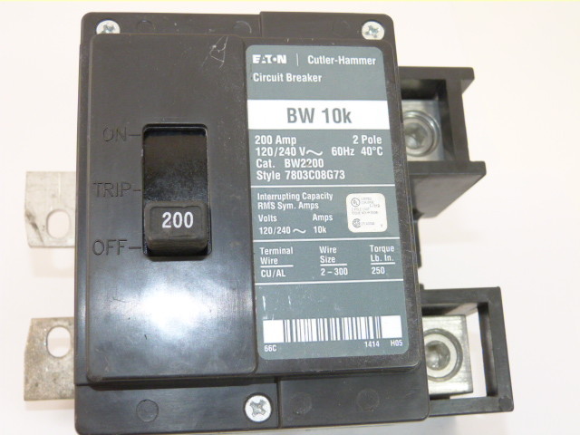 Cutler Hammer Eaton BW2200 2p 200a 120/240v Circuit Breaker Used 1-yr ...
