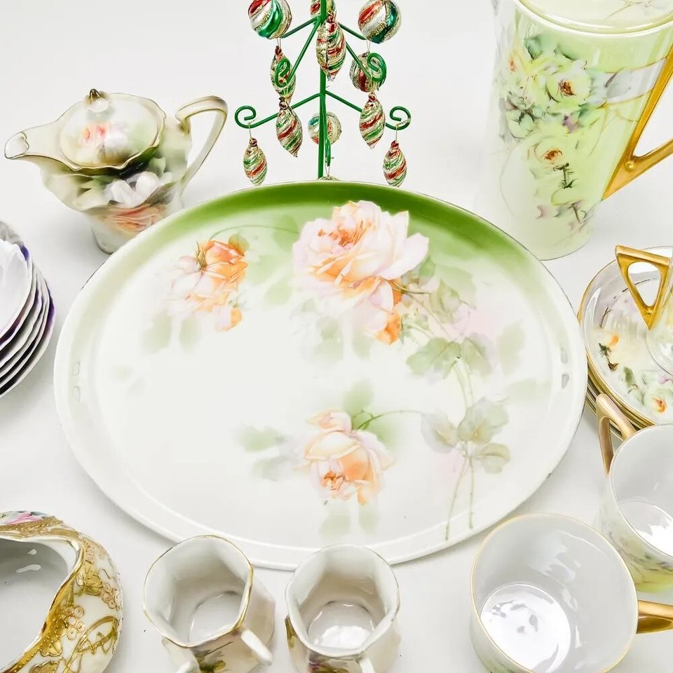 ME Geyey RS JS Germany RS Prussia Porcelain tea coffee pot cup saucer ...