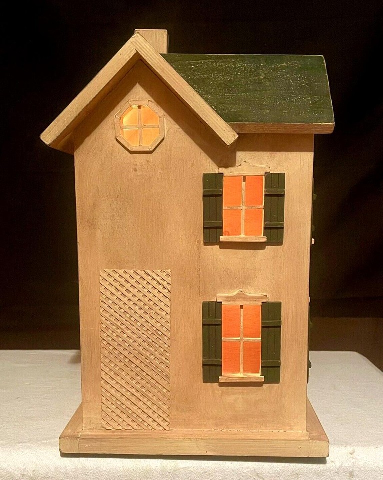 Folk Art Primitive Illuminated Doll House Size Wooden House - 15”x 16”x ...