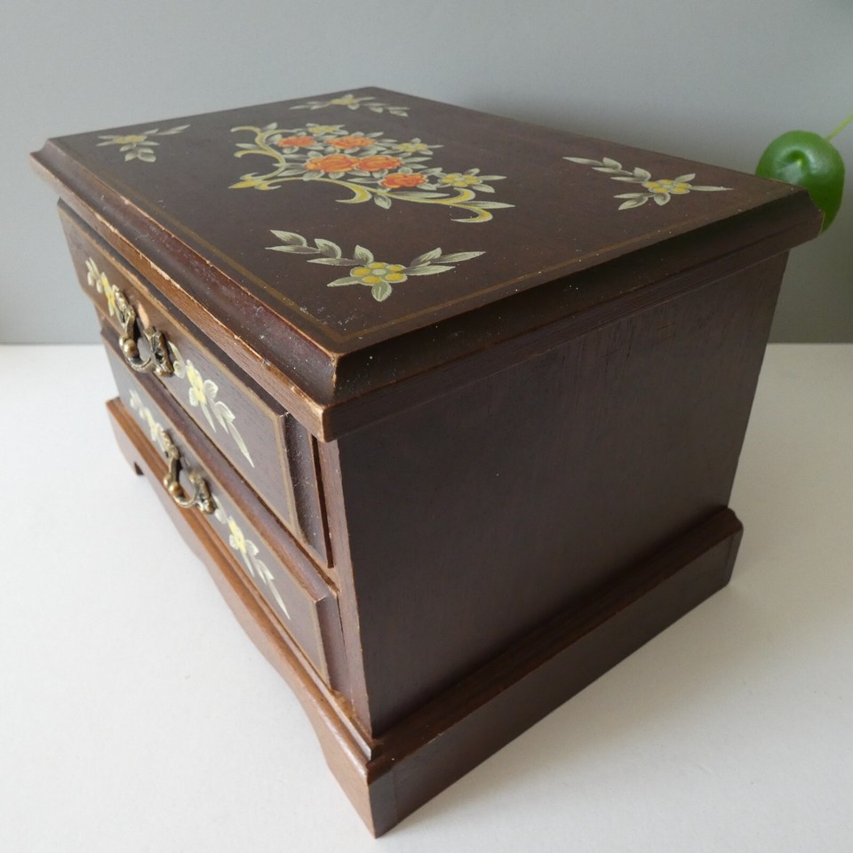 Vintage Wooden Mini Chest Of Drawers Trinkets Jewellery Box Folk Art ...