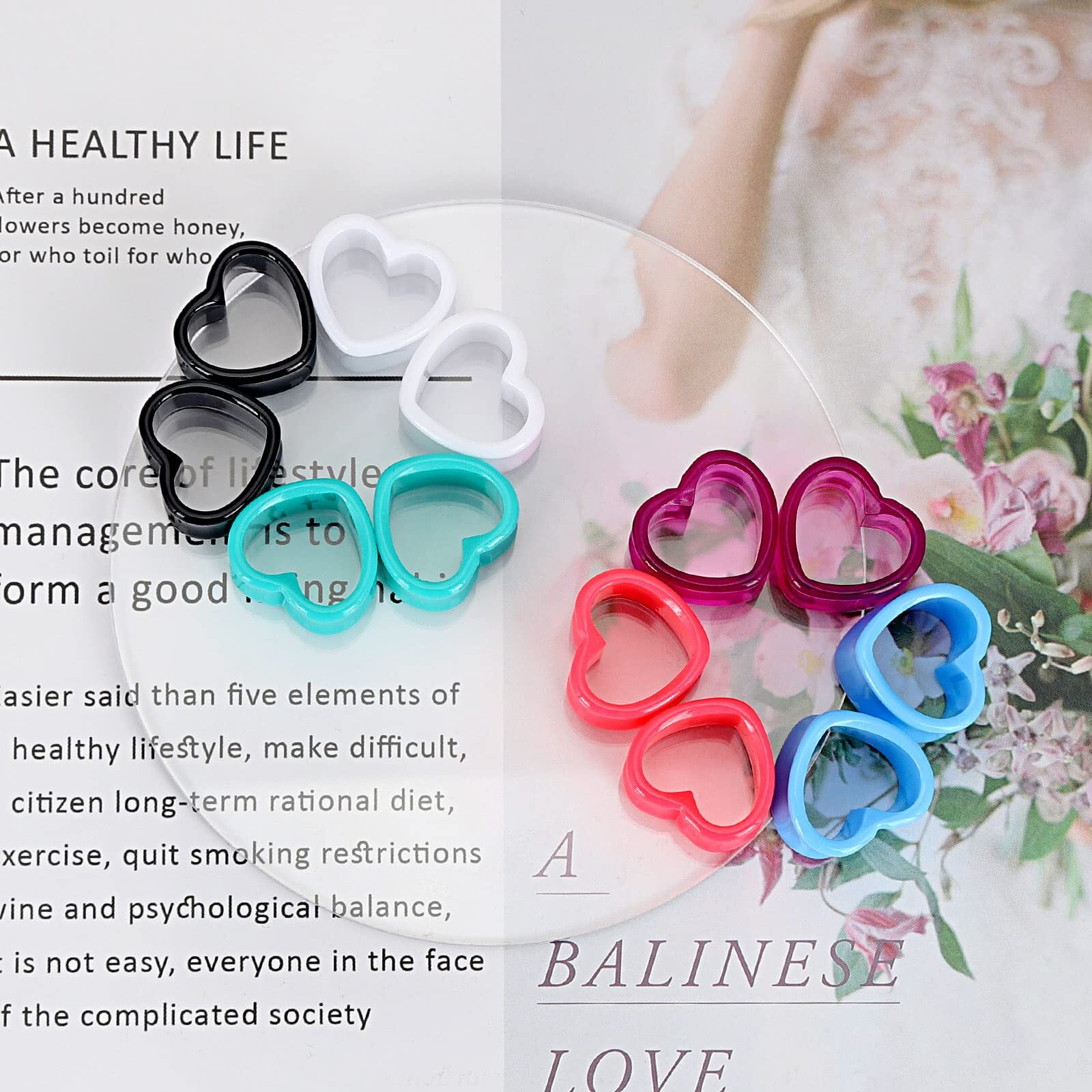 6 Pairs Acrylic Heart Shape Ear Tunnels Plugs Colorful Gauges for Ears ...