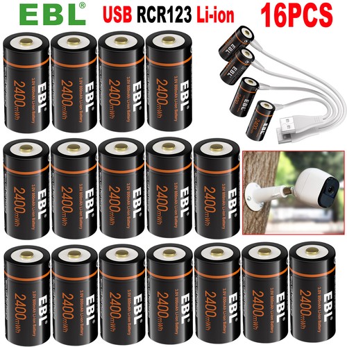 16Pcs 2400mWh 16340 CR123A USB Rechargeable 3V Li-ion Battery Batteries ...