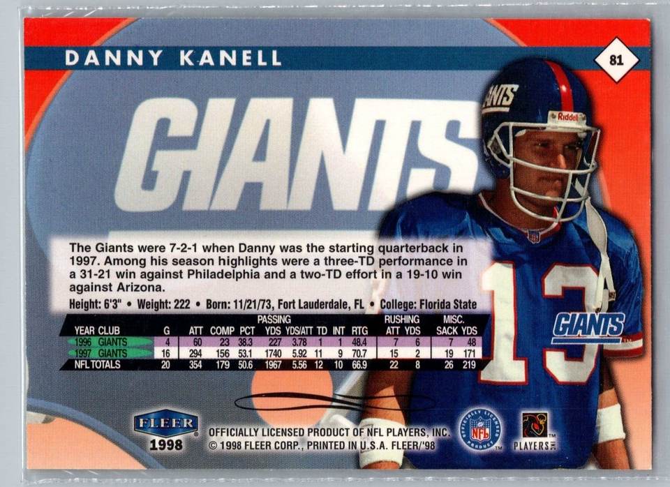 1998 FLEER TRADITION CARD # 81 Danny Kanell - New York Giants | eBay