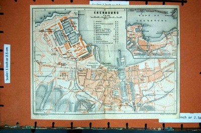 Old Vintage Print Map 1924 France Street Plan Town Cherbourg Avant Port ...