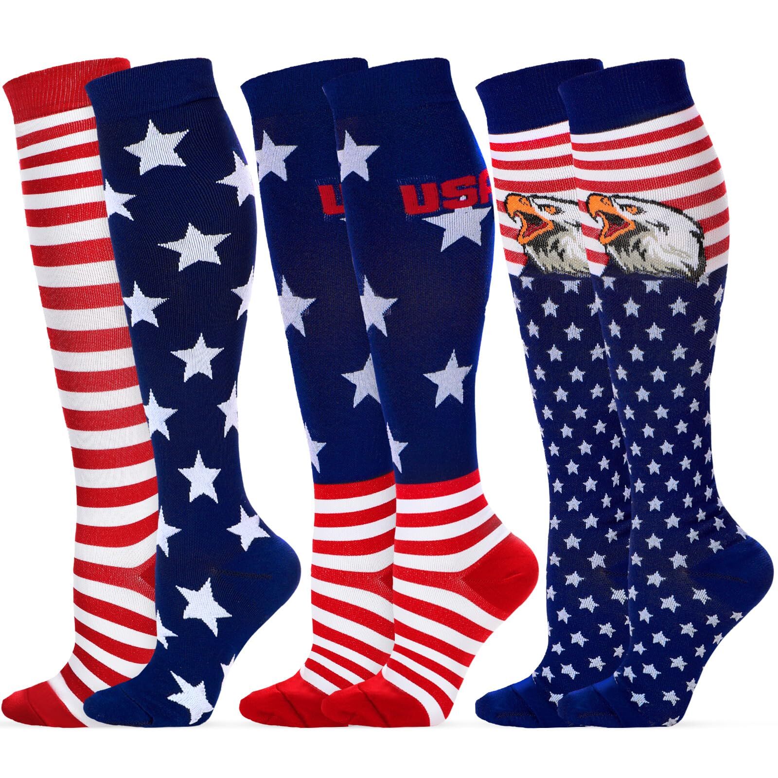 Cindeer 3 Pairs of American Flag Socks Patriotic Knee High Socks ...