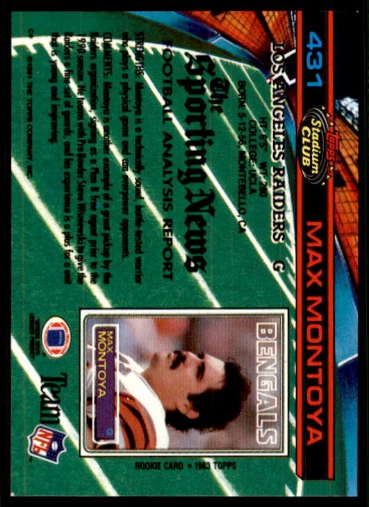 1991 TOPPS STADIUM CLUB FOOTBALL CARD LOS ANGELES RAIDERS #431 MAX ...